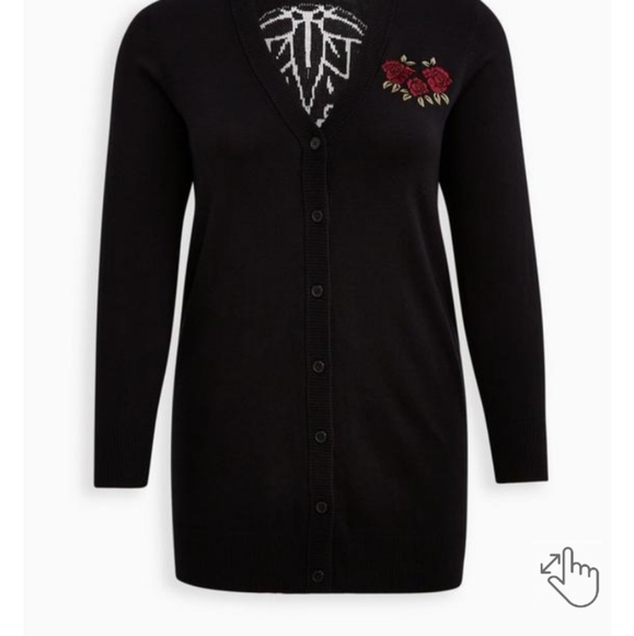 torrid | Sweaters | Torrid Black Skull Rose Boyfriend Cardigan Sweater ...